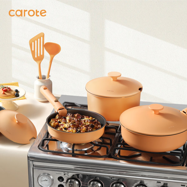 Carote-24 Pieces Nonstick Cookware Set With Detachable Handles, Oven/dishwasher Safe, Orange ...